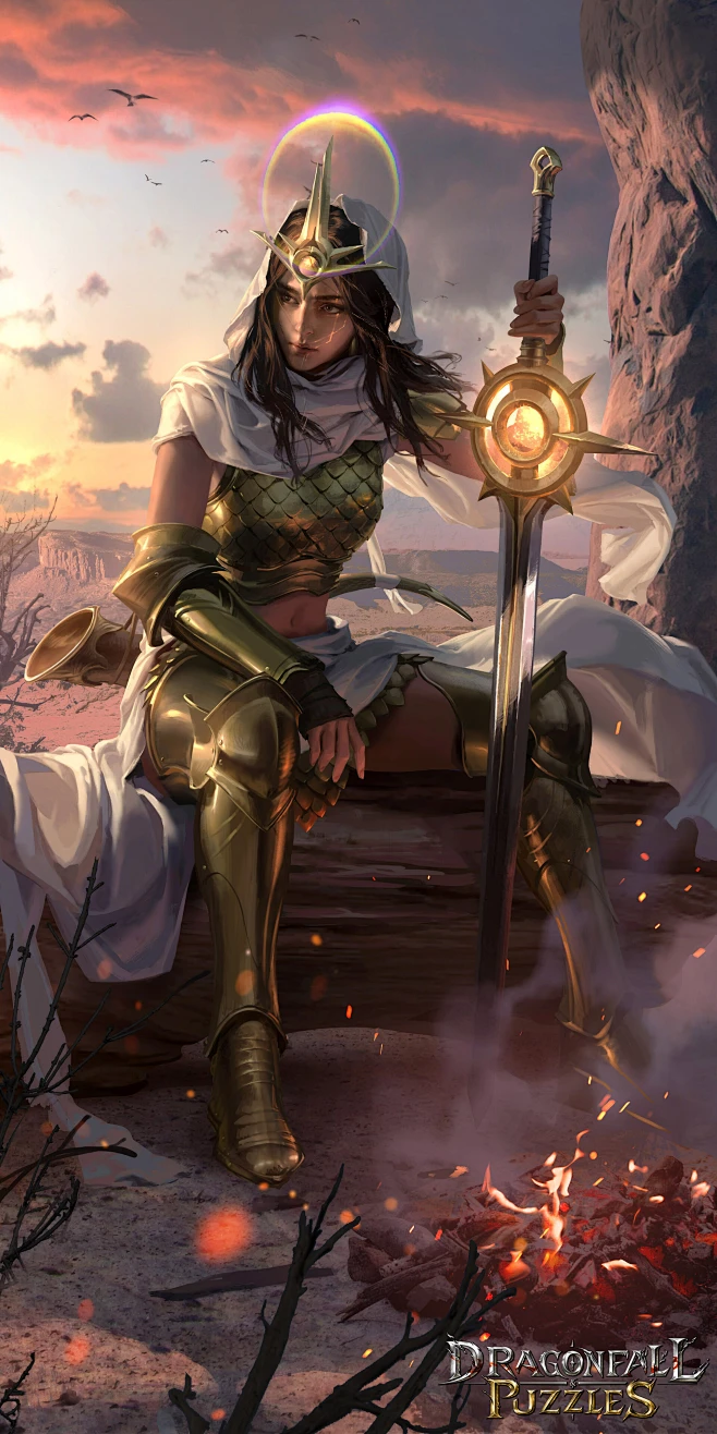 DragonFall Puzzles Golden Armor Knight-花瓣网