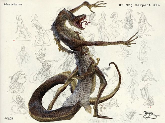 Serpent-man. Oils on paper 34 x 51cm Another of the core game monsters ...