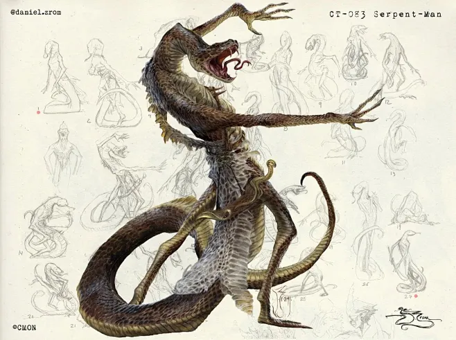 Serpent-man. Oils on paper 34 x 51cm Another of the core game monsters ...