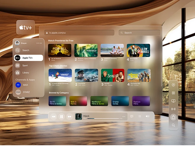 Apple Vision Pro Apple TV+ UI Concept-花瓣网