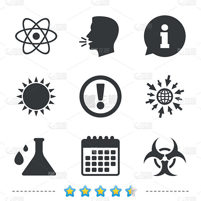 关注生物危害图标。化学烧瓶。