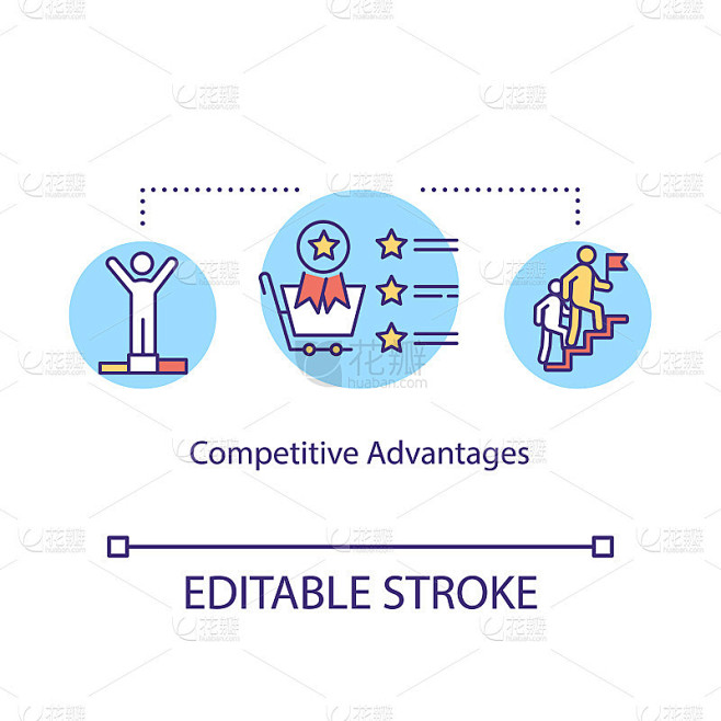 竞争优势概念图标。竞争对手的竞争观念，细线说明。忠诚计划和客户服务提供。矢量隔离轮廓RGB彩色绘图。