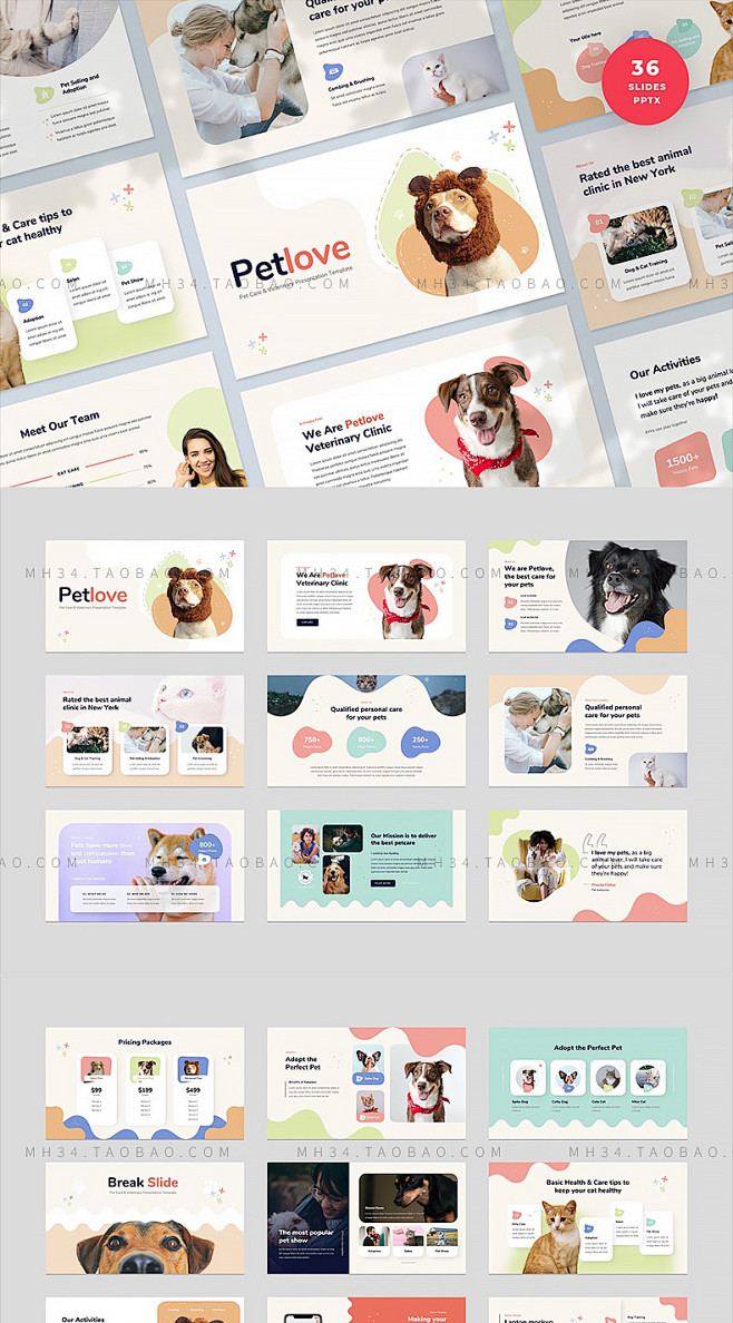 【PPT-640】Pet欧美宠物狗猫创意个性可爱俱乐部PPT模板-淘宝网
