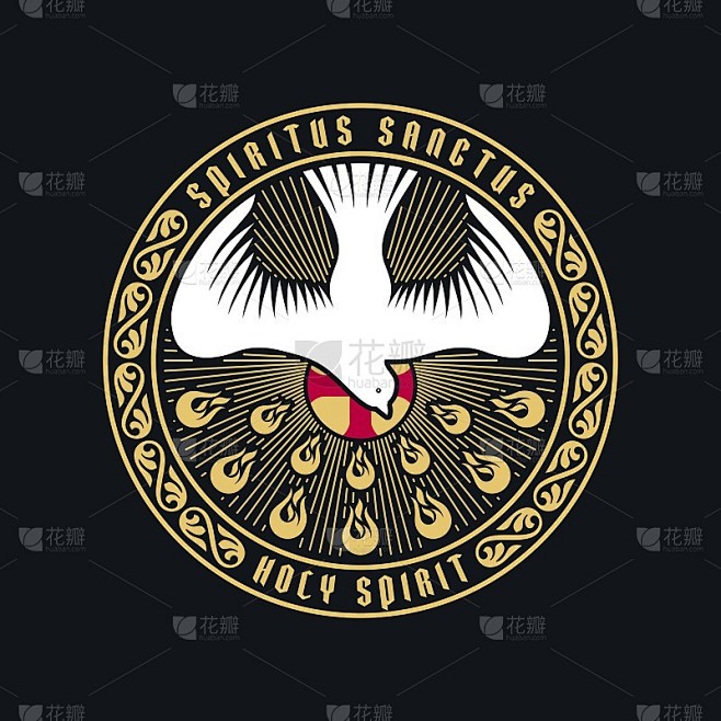 基督教的插图。鸽子的形象-象征上帝的圣灵，和平，休息和谦卑，在象征三位一体的背景下。