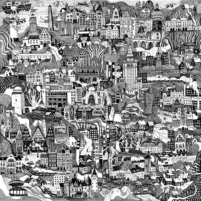 city country design Drawing ILLUSTRATION ink poland productdesign scarf ...