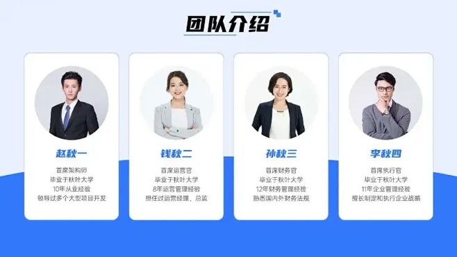 团队 4人 PPT人物介绍内容页 @多梦PPT⇦ https://huaban.com/user/tooodream-花瓣网