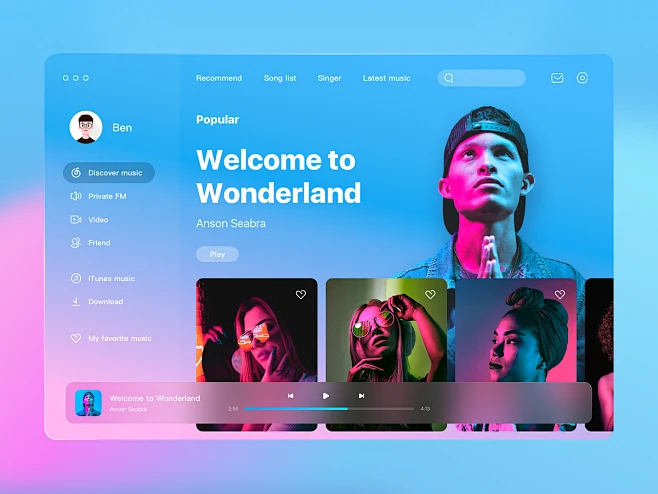 Music player for young people albums app clean colored colors dashboad ...