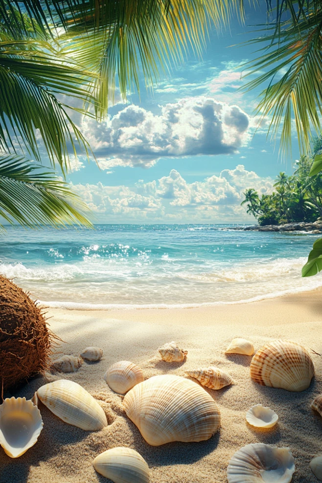 贝壳收集沙滩图片-花瓣网