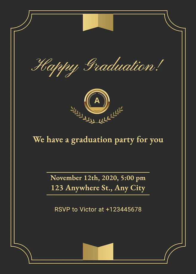 Simple Gold Leaf Decrate Graduation Party Invitation Letter素材-花瓣网