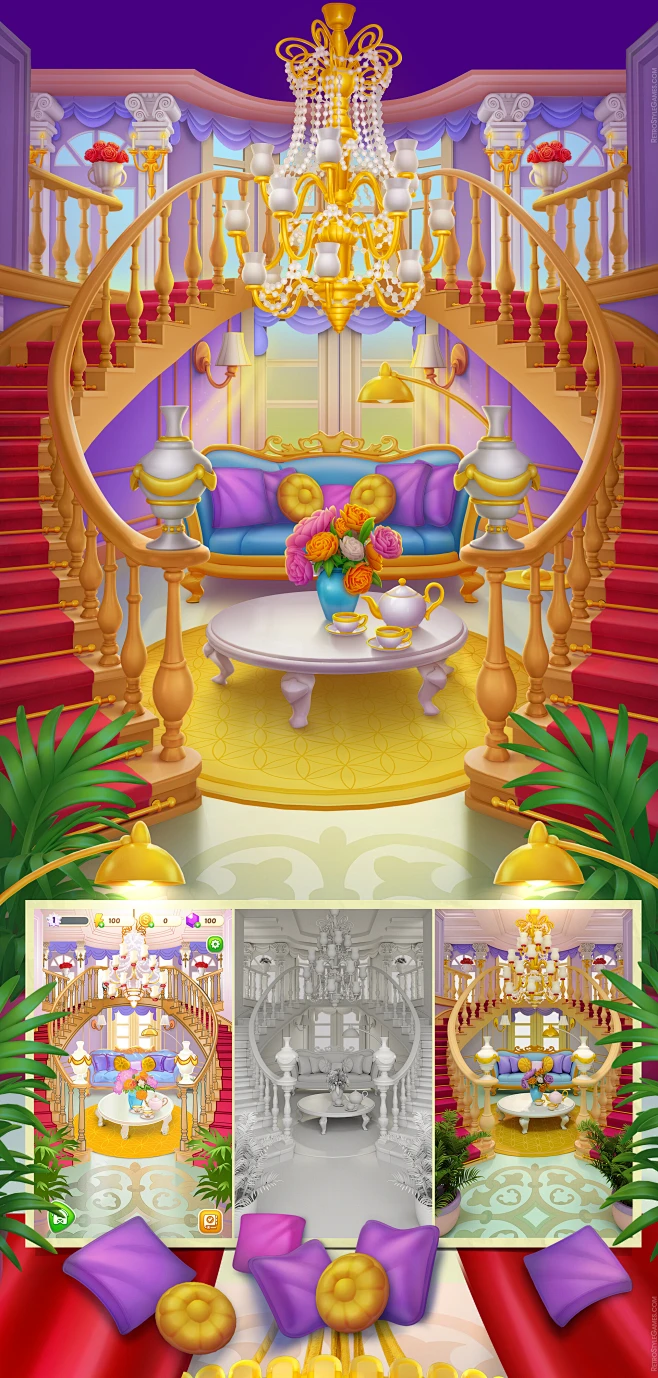2D and 3D Room Designs for Merge Hotel -花瓣网
