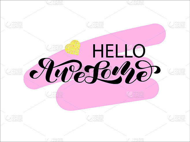 你好，棒极了的笔刷字体。矢量插图的卡片或旗帜