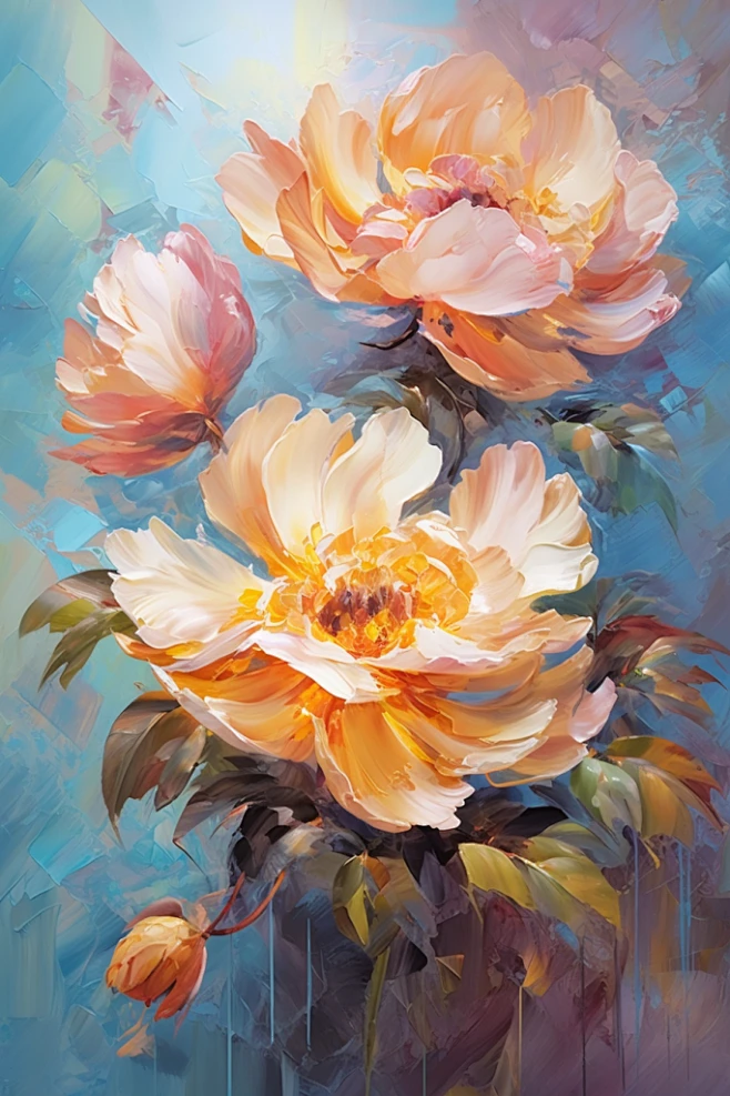 手绘欧式点彩抽象花卉油画肌理装饰画-花瓣网