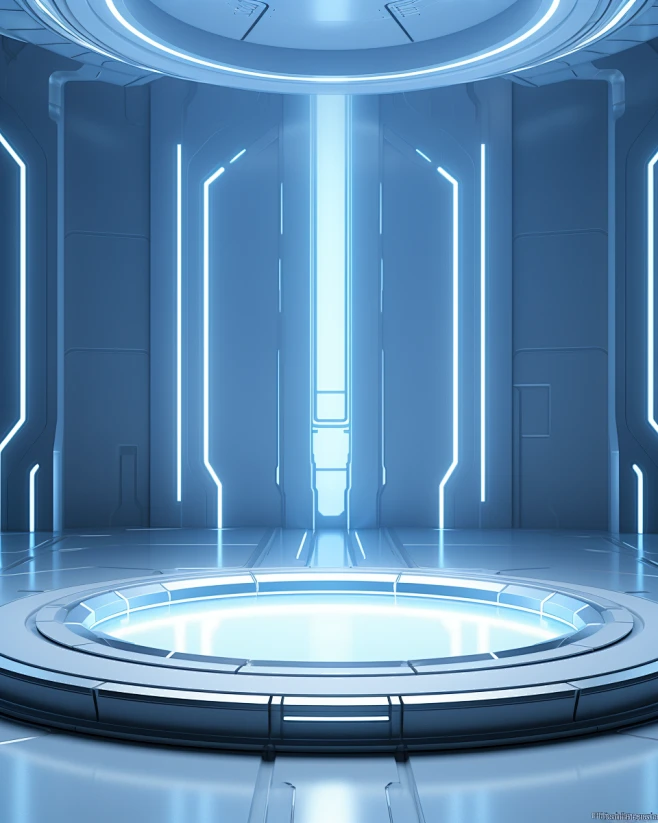 a futuristic round platform on an empty futuristic futuristic room ...