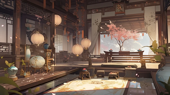 A 2D game scene, Oriental style --ar 1920:1080 --niji 5