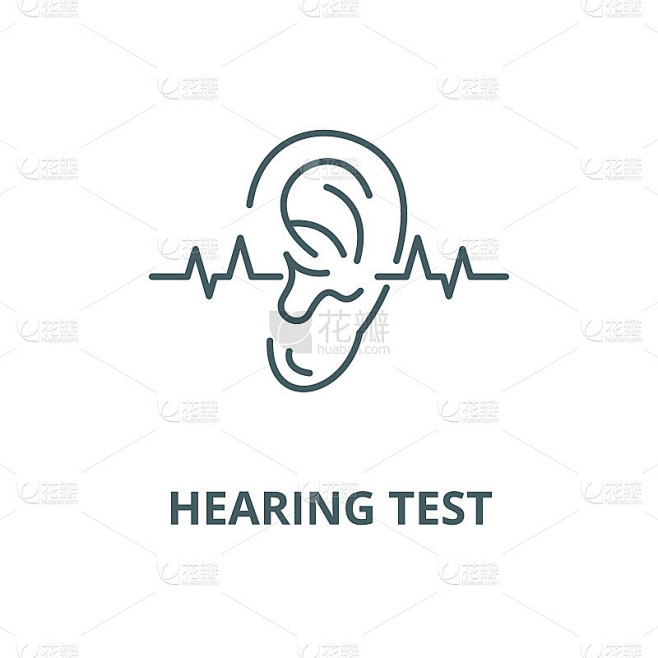 听力测试矢量线图标、线形概念、轮廓符号、符号