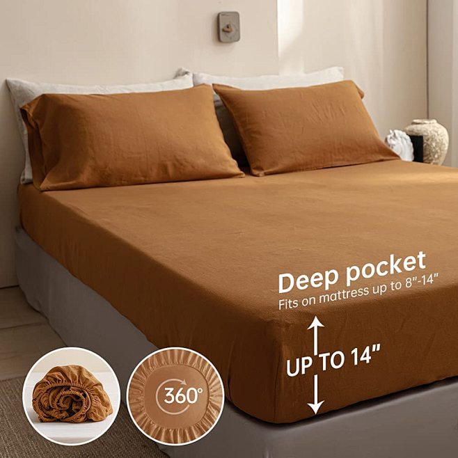 Amazon.com: Simple&Opulence 100% Linen Sheet Set Solid Color-4 Pcs ...