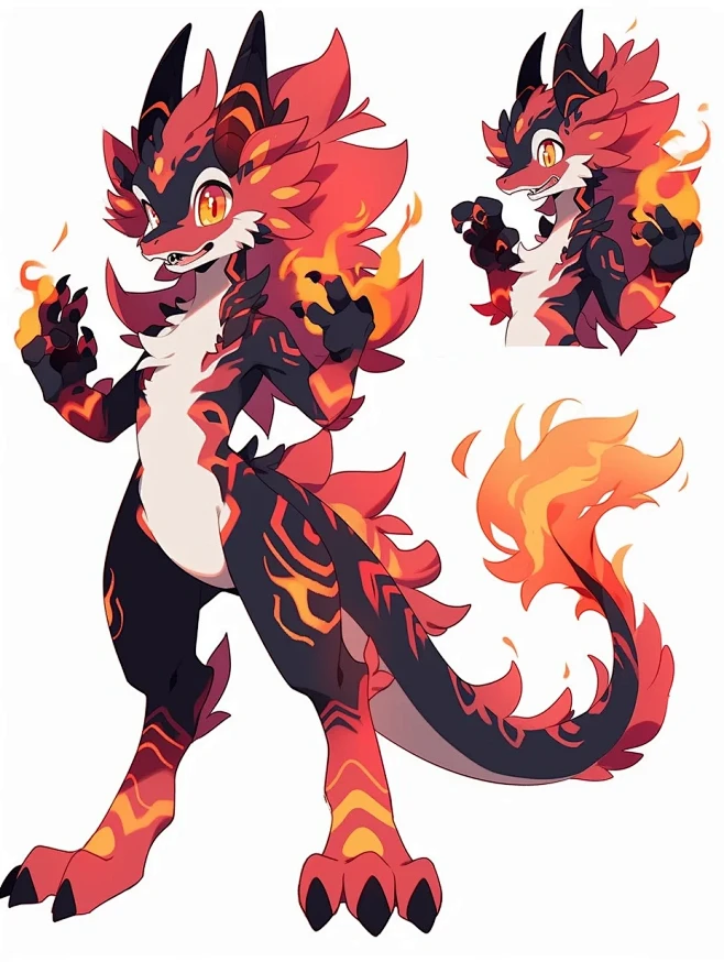 furry art cute fire dragon-花瓣网