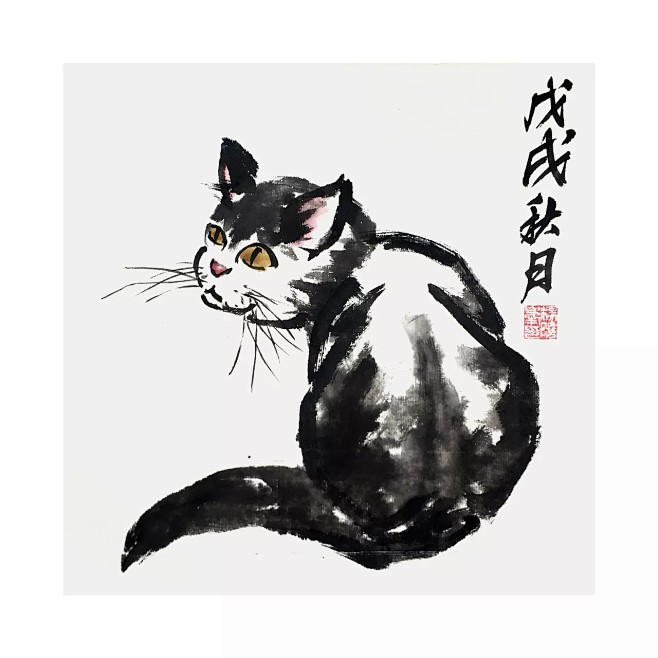 水墨猫 国画小品原创作品