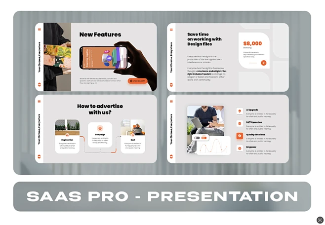 30+页创意电子科技品牌策划项目提案企业宣传幻灯片设计ppt/keynote模板 SaaS Pro – Presentation插图-花瓣网