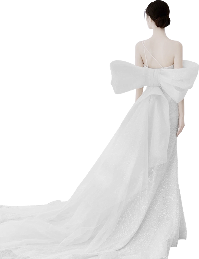 礼服长裙白色模特蝴蝶结背影杀