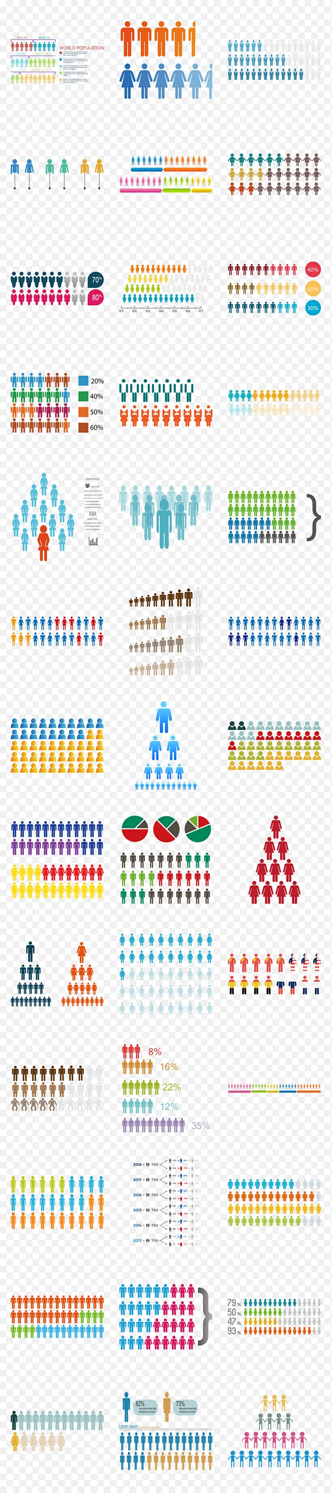 卡通扁平商务数据人群分析分布数据图表PNG素材 位图, RGB格式高清大图， 使用软件为 无 无(.png) 人群分类 对比 彩色 数据统计 ...
