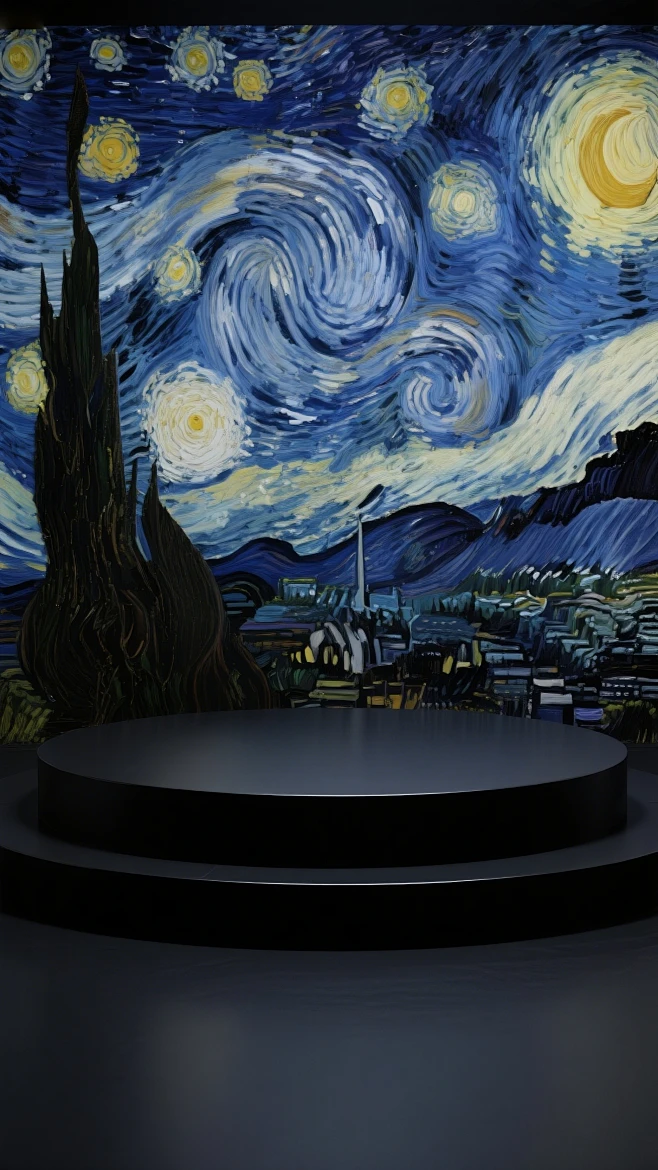 展台，场景素材，电商用场景，梵高星空，油画，竖版，zxs (6)-花瓣网