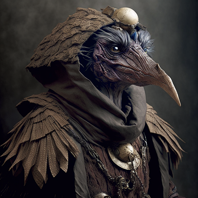 skeksis from the movie "the dark crystal" wearing fashionable clothing,