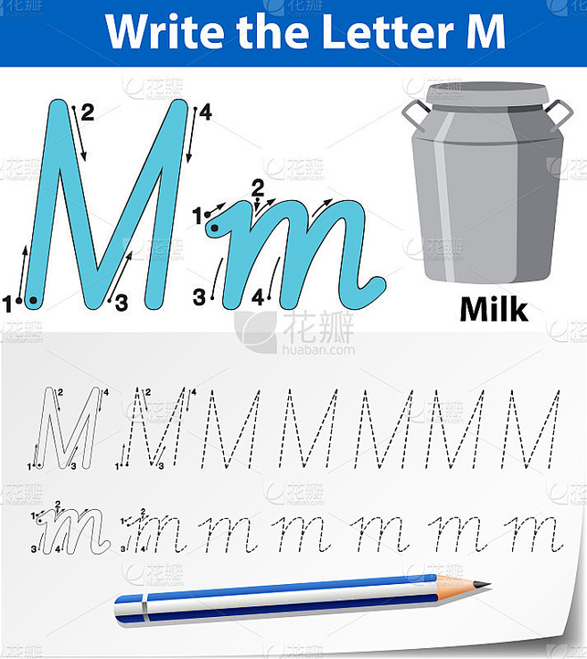 Letter M tracing alphabet worksheets