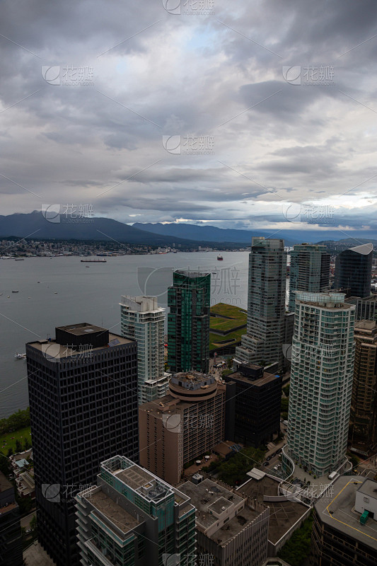 都市风景,航拍视角,市区,温哥华,垂直画幅,天空,美,暴风雨,公元前,客船