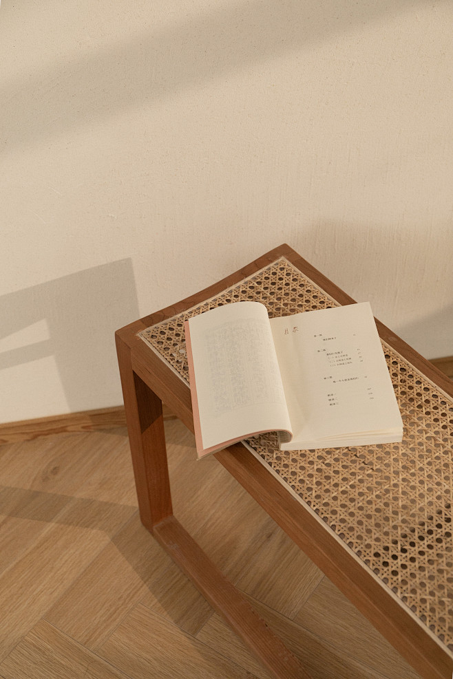 实木藤编长凳侘寂日系，