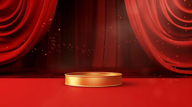 liang9269_Gold_stage_surrounded_red_ribbon_red_walls_and_ground ...