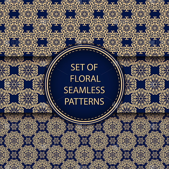 Floral seamless patterns compilation. Golden desig