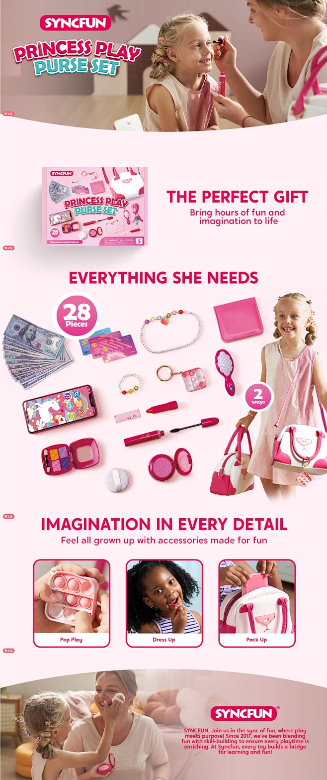 Amazon.com: SYNCFUN Pretend Play Purse Set for Little Girls, 27PCS ...