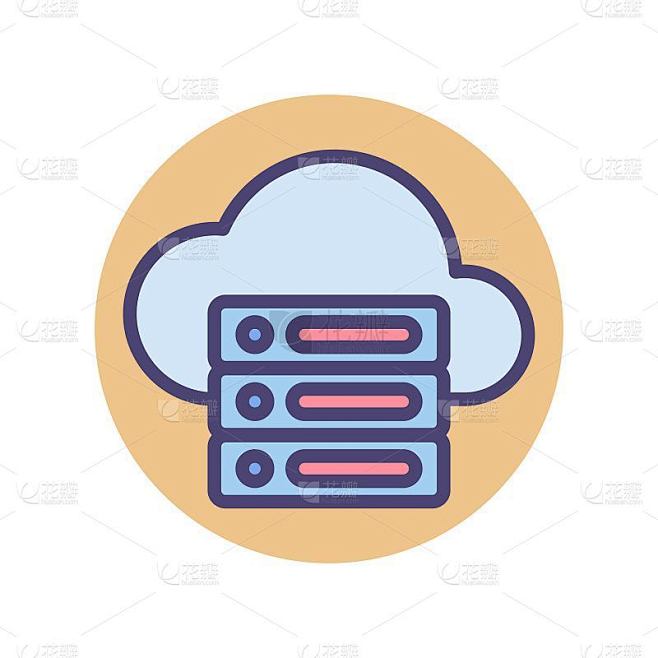 云，计算，服务器图标在平面设计风格。矢量插图。