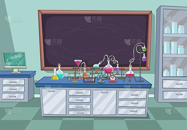 有科学实验的卡通实验室