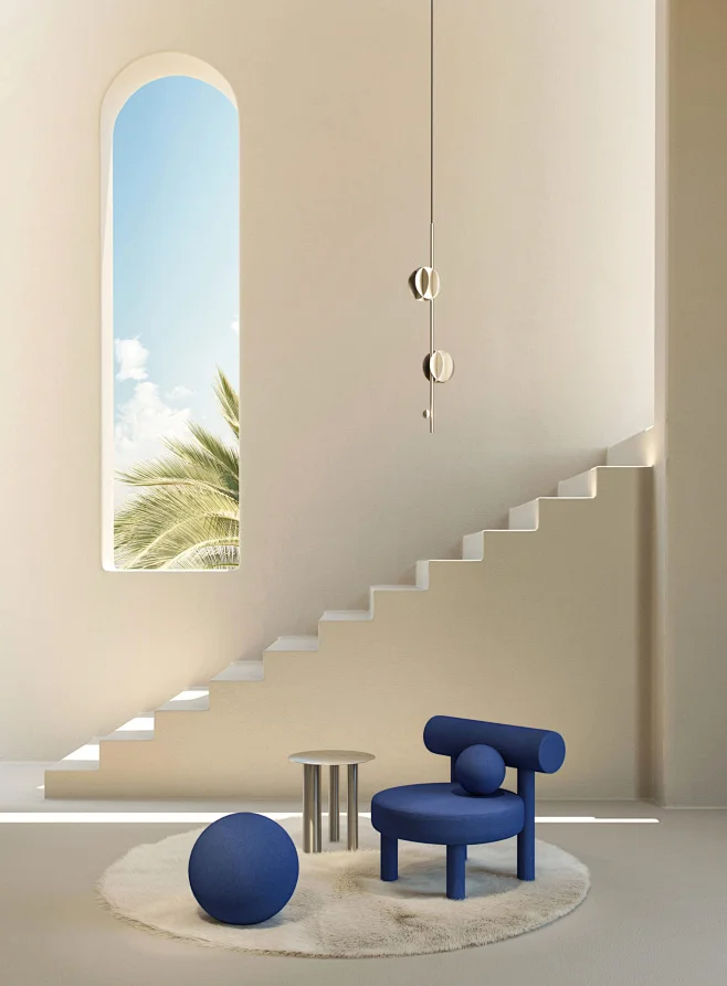 Blue upholstered low chair-花瓣网