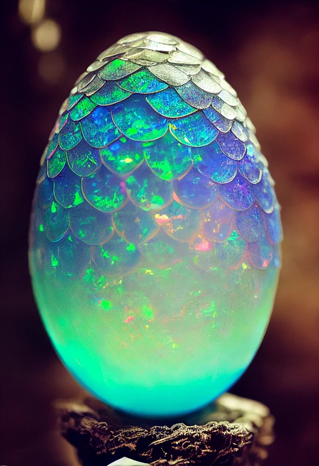nest of opal dragon eggs, opal scales, opal mother dragon