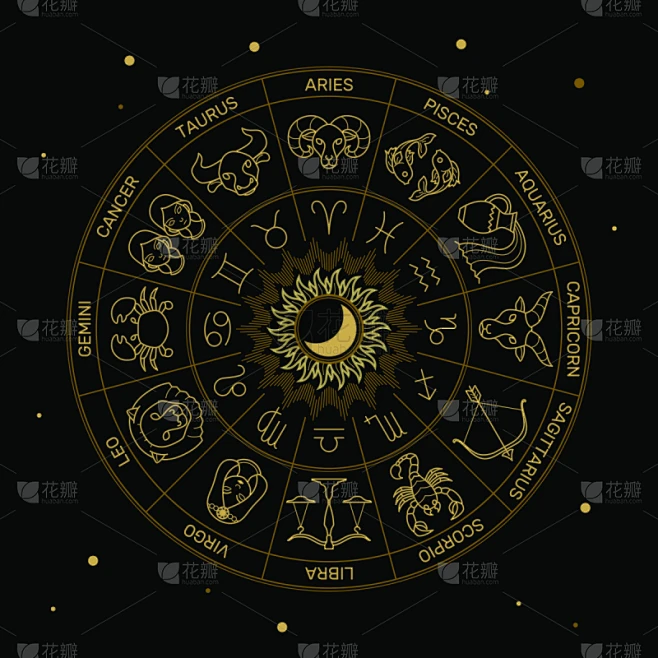 绘画插图,圆形,时尚,极简构图,黑色,线条,白色背景,漫画,天秤座,双子座素材-花瓣网