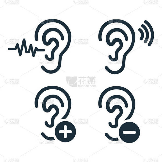 耳朵听觉图标集矢量插图