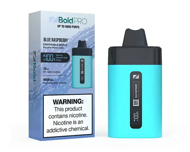 Light blue vape next to box-花瓣网