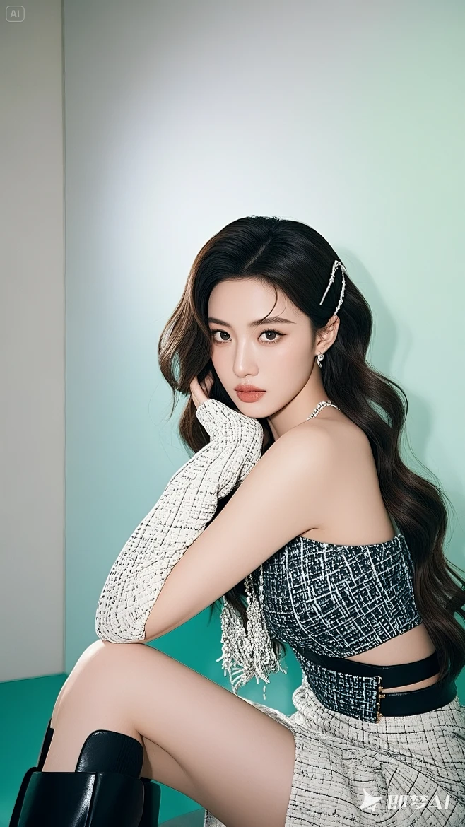 jimeng-2025-05-30-937-超高清，超细腻，超写实，美丽女模特，五官精致，眼部精致，少女，自信大气，高级，妆发精致，时尚高级 ...