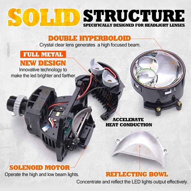 3" Bi-LED Lens Projector S13 70W LED Headlight Double Hyperboloid for ...