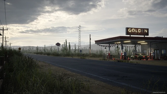 CG资产库-Golden Gasoline - Desert Gas Station - UE4-花瓣网