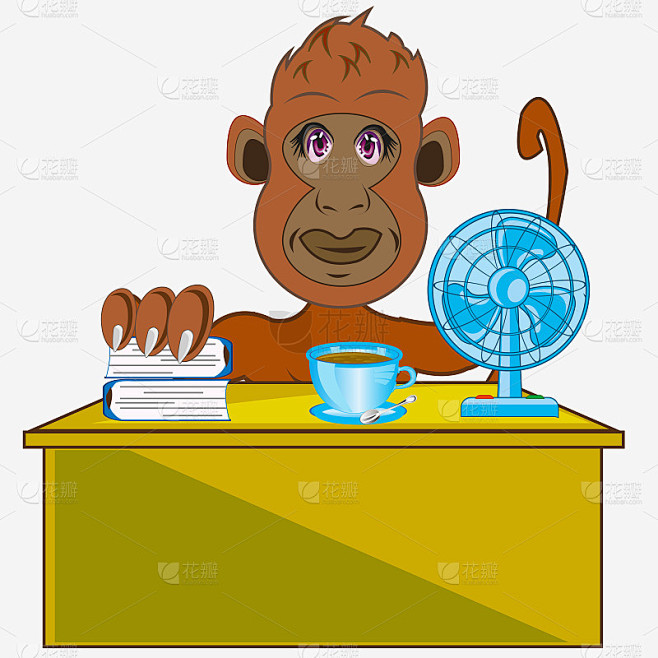 The Cartoon ape in office at the table.