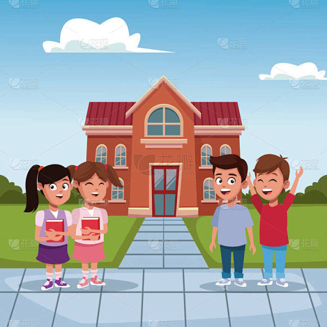 孩子在学校卡通