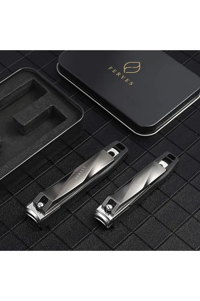 FERYES Nail Clippers with Catcher 2 PCS Set, No Splash Fingernail ...