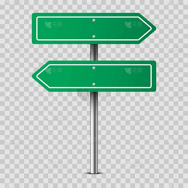 Realistic green traffic sign on metal pole isolate