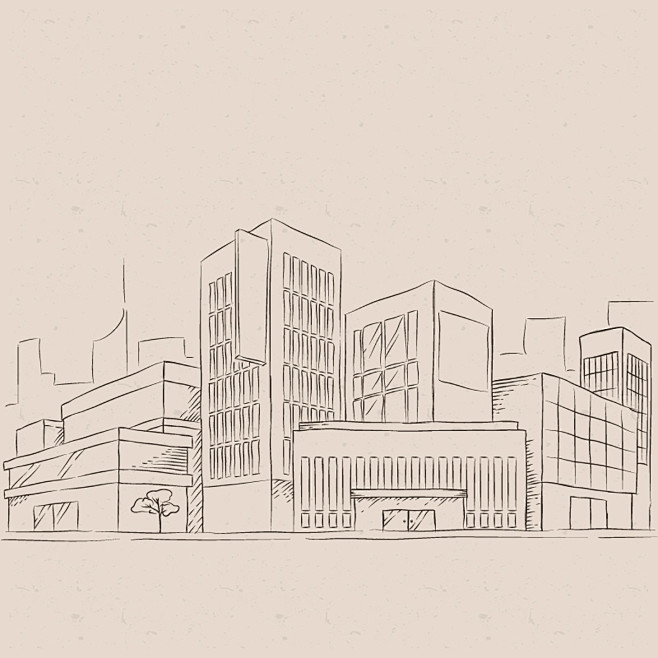 手绘线条线稿城市插画
