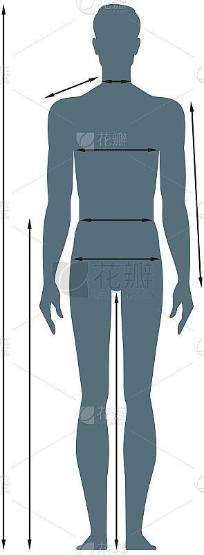 Diagrams of the male body measurements in full len