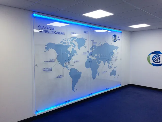 A multi-layered office graphic with contour cut vinyl map applied to ...